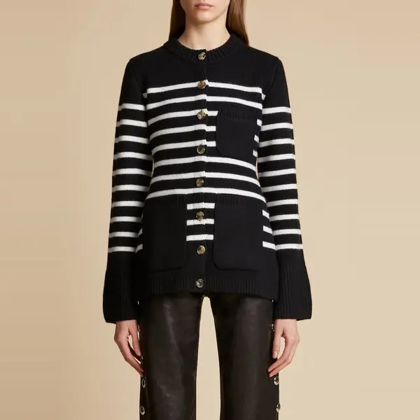 Khaite The Suzette Cardigan - Black / White Stripe